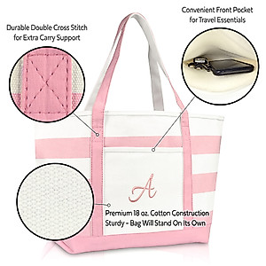 DALIX Striped Beach Bag Tote Bags Satchel Personalized Pink Ballent Letter A