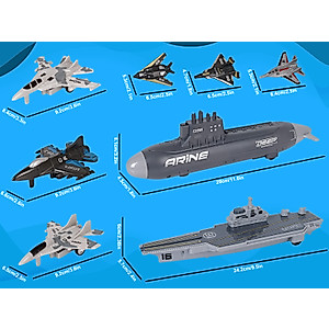 Crelloci Aircraft Carrier Military Naval Ship Toy Play Set with Small Scale Model Planes Fighter Jets, Battleship and Supply Ship for Kids Boy Girl Age 5+ Party Favors Gifts