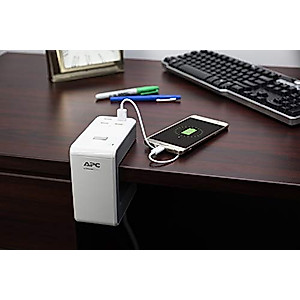 APC Desk Mount Power Station PE6U4W, U-Shaped Surge Protector with USB Ports (4), Desk Clamp, 6 Outlet, 1080 Joules