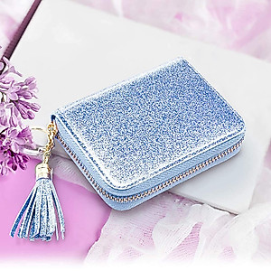 ENYISDAN Blue Small Wristlet Wallets for Women Glitter FRID Leather Credit Card Holder Wallets for Ladies Girls Short Purse