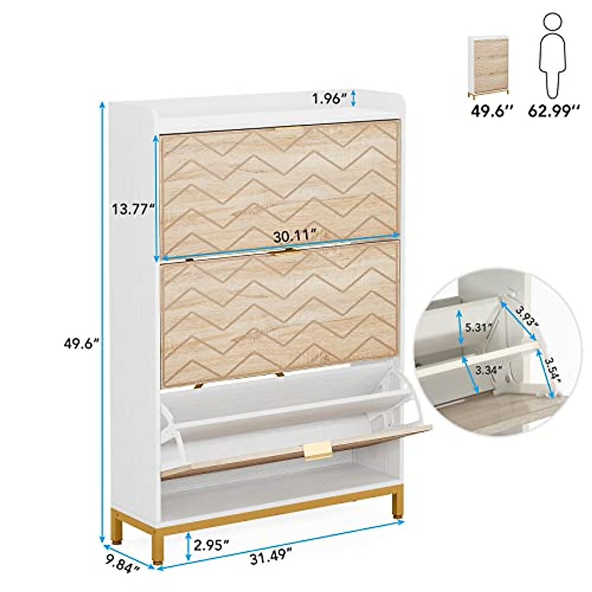 LITTLE TREE Shoe Cabinet with 3 Flip Drawers, 24 Pair Shoe Rack Organizer, Entryway Shoe Storage Cabinet