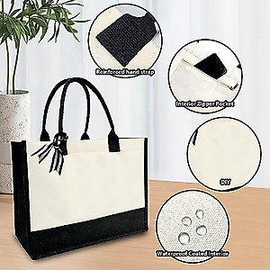 DEEZOMO Personalized Initial Canvas Tote Bag for Women, Beach Bag with Inner Zipper Pocket for Wedding, Birthday, Holiday - Blank