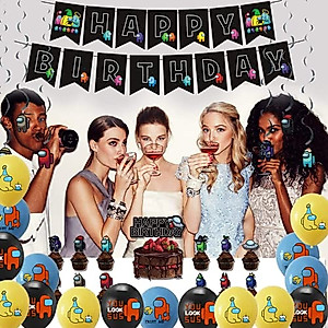 Luoximo Party Supplies, Party Decoration for Kids Birthday Come with Balloons, Cake Topper, Cupcake Topper, game stickers ,Swirls Stickers Birthday Party Decoration for Boys and Girls