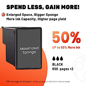 COCCINK 65XL Ink Cartridge Replacement for HP 65 XL for Envy 5020 5030 5055 5052 5058 DeskJet 2600 2622 2652 2655 3720 3722 3755 3752 Printer High Yield Combo Pack (2 Black)