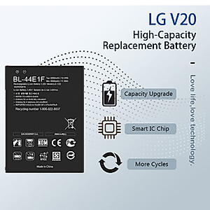 Soseieiu LG V20 Battery,(𝟮𝟬𝟮𝟱 𝗡𝗲𝘄 𝗨𝗽𝗴𝗿𝗮𝗱𝗲𝗱) Replacement Battery for LG V20 BL-44E1F H910 H918 LS997 US996 VS995,Stylo 3/Stylo 3 Plus Spare Battery 3200mAh 3.85V/12.3Wh