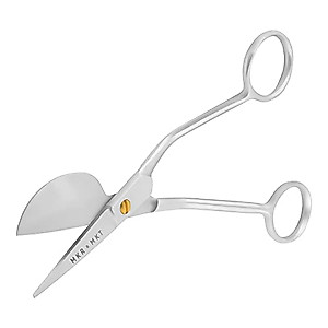 MAKER AND MARKET Applique Pelican Duckbill Blade 5.8 Inch - Double Bent Curved Offset Handle Scissors with Pouch Sleeve for Embroidery, Fabric, Thread, Knitting, Sewing, Arts & Craft (Satin Silver)
