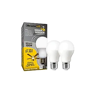 Miracle LED Rough Service 100W Replacement LED Garage Door Bulb, Vibration Resistant Light for Openers, Ceiling Fans and Trouble Lights, Daylight Bright White (2-Pack)