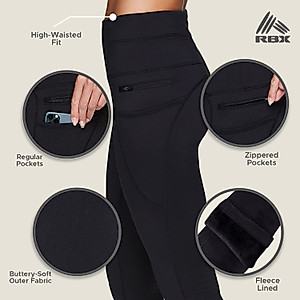 RBX Women's Fleece Legging Outdoor Running Fleece Lined Leggings with Zipper Pockets F19 Black S