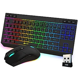 KLIM Duo - New 2023 Wireless Gaming Keyboard and Mouse Combo - Compact Durable Ergonomic - Silent Backlit TKL Keyboard - RGB Gaming Mouse Wireless - Long-Lasting Built-in Battery