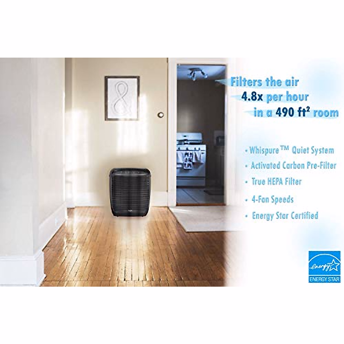 Whirlpool WP500B WP500 Whispure Air Purifier – 490 sq ft Filtration with True HEPA and Carbon Pre-Filter 8171434K, 1183054K. Compact Odor Allergen Eliminator (WP500B-Slate, Large, Slate Black