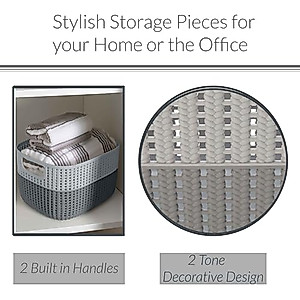 Simplify 2 Tone Sailor Knot Plastic Storage Tote | Decorative Basket | Closet Organization | De-clutter | Accessories | Toys | Bathroom Organization | Large | Grey/Grey