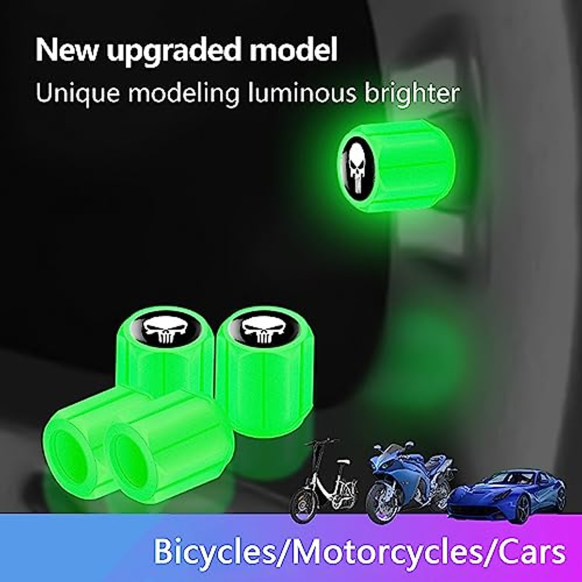 12 PCS Glow in The Dark Tire Valve Caps Fluorescent Stem Cars, Universal Noctilucent Waterproof Car Wheel Tire Caps for Car, SUV, Motorcycle, Truck, Vehicle（Green