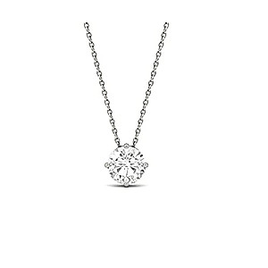 14k White Gold Finish 925 Sterling Silver 1.00Ct Rund Cut Cubic Zirconia Solitaire Pendant Necklace