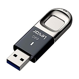 Lexar 64GB Jumpdrive Fingerprint F35 USB 3.0 Flash Drive for Storage Expansion and Backup, Up to 250MB/s Read, Black/Silver (LJDF35-64GBNL)