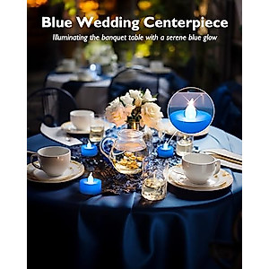 Homemory 24-Pack Flameless Blue LED Tea Lights Candles Bulk, 200+ Hours Long-Lasting Battery Operated Tea Lights, Blue TeaLights for Party, Wedding, Holiday [White Base]