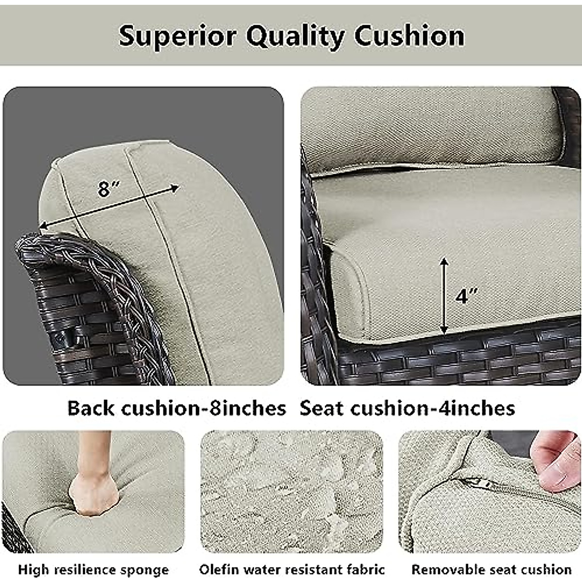 Belord Patio Furniture Beige Cushions with Removable Cover, 1 Pair of Cushions Including 1 Seat Cushion and 1 Back Cushion