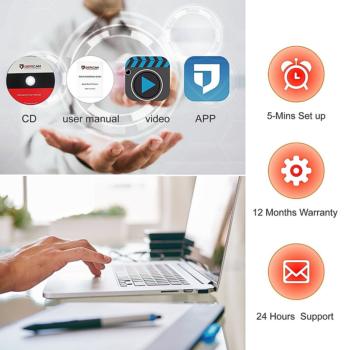 Dericam Wireless Security Camera Outdoor, WiFi PTZ Camera, 1080P Full HD, 4X Optical Zoom, Pan/Tilt/Zoom, Night Vision, Pre-Installed 32GB Memory Card, Motion Detection