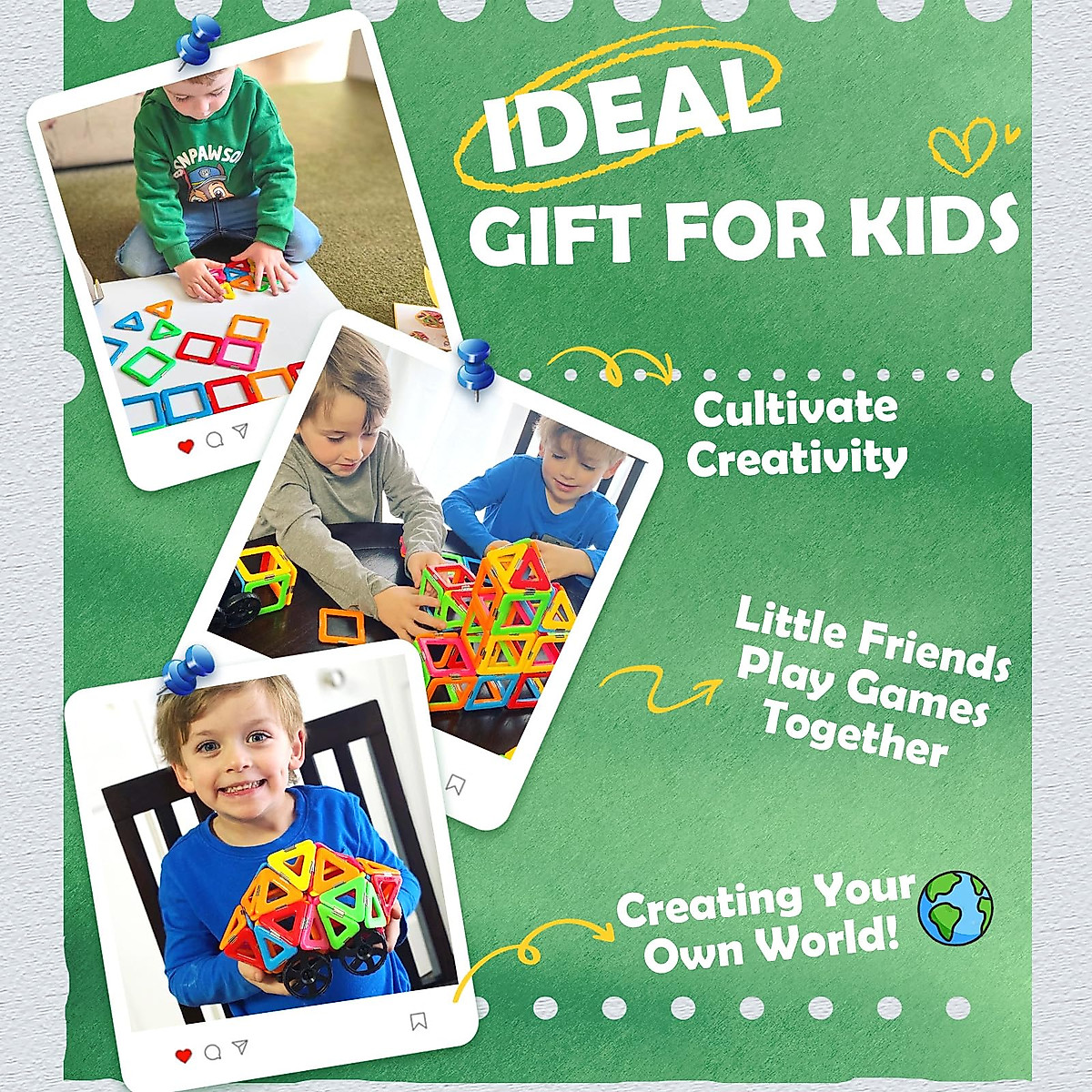 Coodoo Magnetic Tiles with 2 Cars Magnetic Toys for 3 4 5 6 7 8+ Year Old Boys Girls, Magnetic Blocks Building Set for Toddlers STEM Creativity Educational Toys for Kids Age 3-6