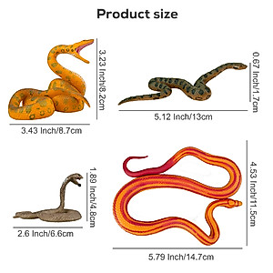 Toymany 8PCS Snake Figures Safari Animal Figurines, Realistic Jungle Animals Toy Set Halloween Fake Snake with Cobra Python Figure, Prank Props Scary Snake Christmas Birthday Tricky Toy Party Favor