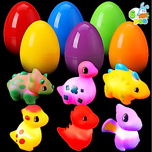 JOYIN 6 Pcs Pre-Filled Easter Eggs with Light-up Floating Dinosaur Bath Toys for Kids Toddlers Easter Eggs Hunt, Basket Stuffers/Fillers, Party Favor, Classroom Prize Supplies