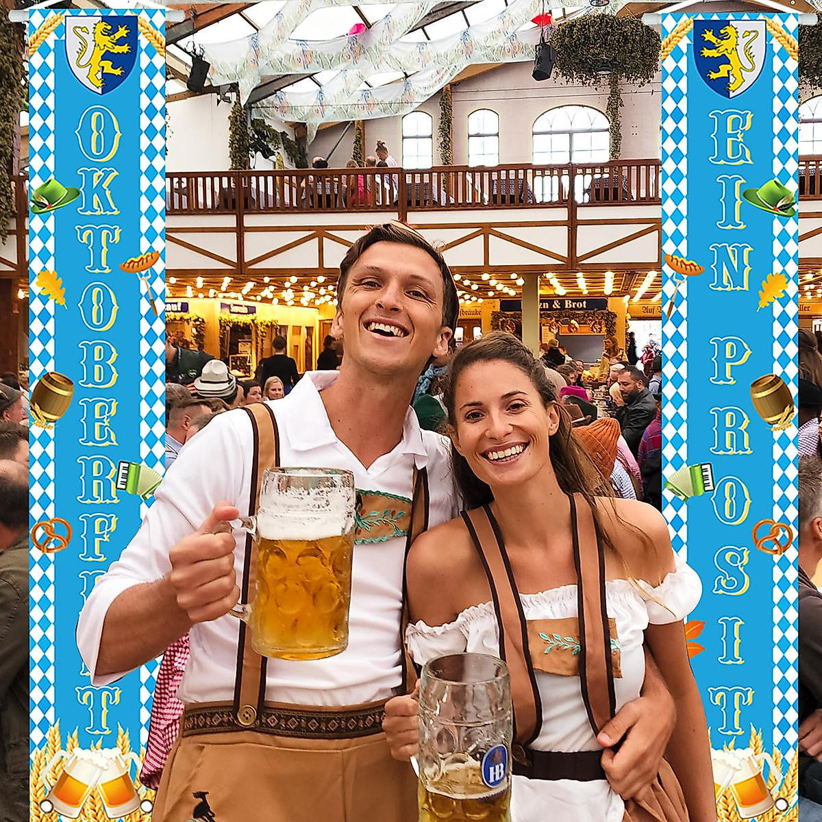 Avezano Oktoberfest Decorations German Bavarian Check Flag Porch Sign Oktoberfest Banner Oktoberfest Festival Welcome Hanging Banner Oktoberfest Party Supplies