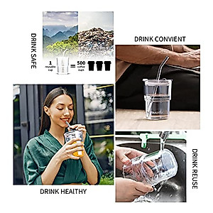 BLUEPOLAR 13oz/400ml Glass Water Tumbler with Straw and Lid Sealed Carry On Thick Wall Iced Coffee Cup Glass Cup for Water, Iced Tea Fruit Juice Etc(Aurora White
