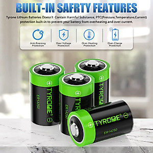1/2 AA Size LS 14250 ER14250 3.6 Volt 1200 mAh Lithium Batteries 4 Pack, Tyrone Batteries Compatible for Dogwatch Dog Collar and Some of Movement Monitor/Home Security System/Alarm System