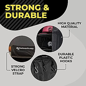 BallcapBuddy - Hanging Hat Organizer, Storage for Caps, Hats, Belts, Shoes & Accessories, Essentials Hat Organizer with Shelves, Side Pockets, and Hooks, 12 x 9 x 59 Inches, Black, Made in USA