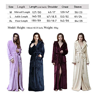 Hellomamma Long Hooded Robe for Women Luxurious Flannel Fleece Full Length Bathrobe Winter Warm Pajamas Shower Nightgown Wine Red X-Large
