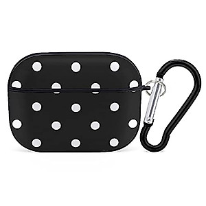YouTary Polka Dot Black and White Simple Pattern Apple Airpods pro Case Cover with Keychain, Headphone Cover Unisex Shockproof Protective Wireless Charging Headset Accessories