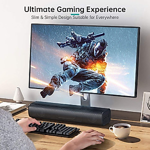 SAKOBS Sound Bars for TV, Soundbar for TV Built-in DSP PC Speaker with Bluetooth, 3D Surround Sound 16'' Mini Sound Bar Audio System for Home Theater/Gaming/Projectors, Combined AUX/Opt Connectivity