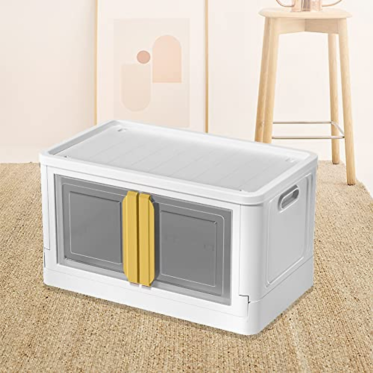 Collapsible Storage Bins with Lids Storage Bins Folding Storage Box with Doors for Closet Organizers and Storage (L)