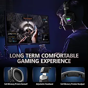 Gaming Headset with Microphone, Gaming Headphones for PS4 PS5 Xbox One PC with RGB Lights, Playstation Headset with Noise Reduction 7.1 Surround Sound Over-Ear and Wired 3.5mm Jack (Black)