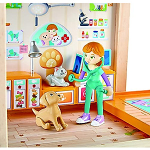 Hape Furry Friend Vet Set | 30 PCs Wooden Veterinary Fully Furnished Dolls House Pretend Playset with Accessories for Kids Age Years 3 and Up