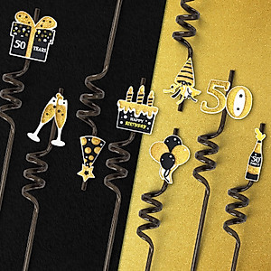 24 PCS 50th Birthday Straw Decor Party Decorations Plastic Reusable Glitter Straws for 50th Birthday Party Decor Cut-Out Number 50 Party Decorative Supplies for Women Men with 2 Brush