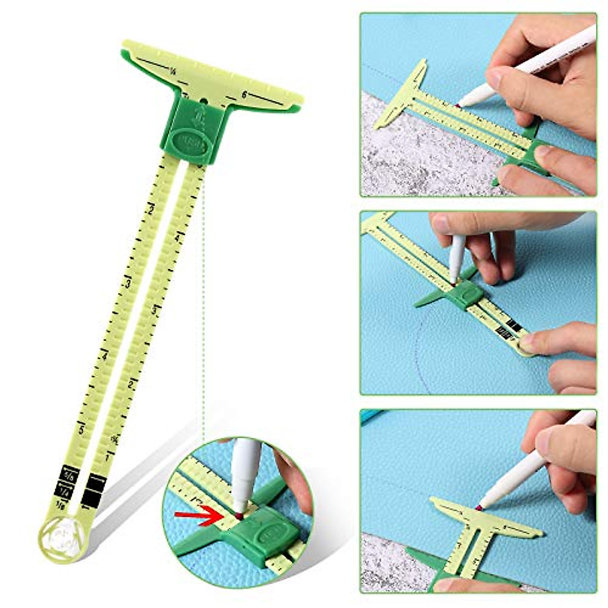2 Pieces Sewing Gauge Sewing Measuring Tool, 5-in-1 Sliding Gauge Measuring Sewing Ruler Tool Fabric Quilting Ruler for Knitting Crafting Sewing Beginner Supplies
