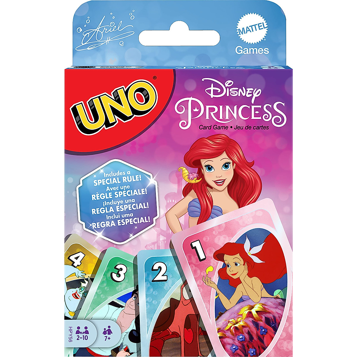 Mattel Games UNO Disney Princess The Little Mermaid Card Game for Family Night Featuring Movie Themed Graphics for 2-10 Players