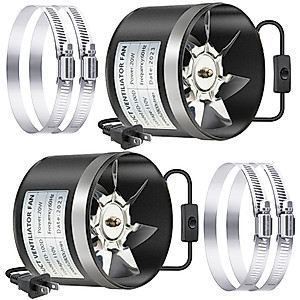 Dreyoo 2 Pack 4 Inch Inline Duct Fans with Duct Clamps, 110 CFM Ventilation Exhaust Fans HVAC Vent Blowers for Grow Tent, Mini Greenhouse, Basement, Hydroponic, Bathroom, Low Noise, Black
