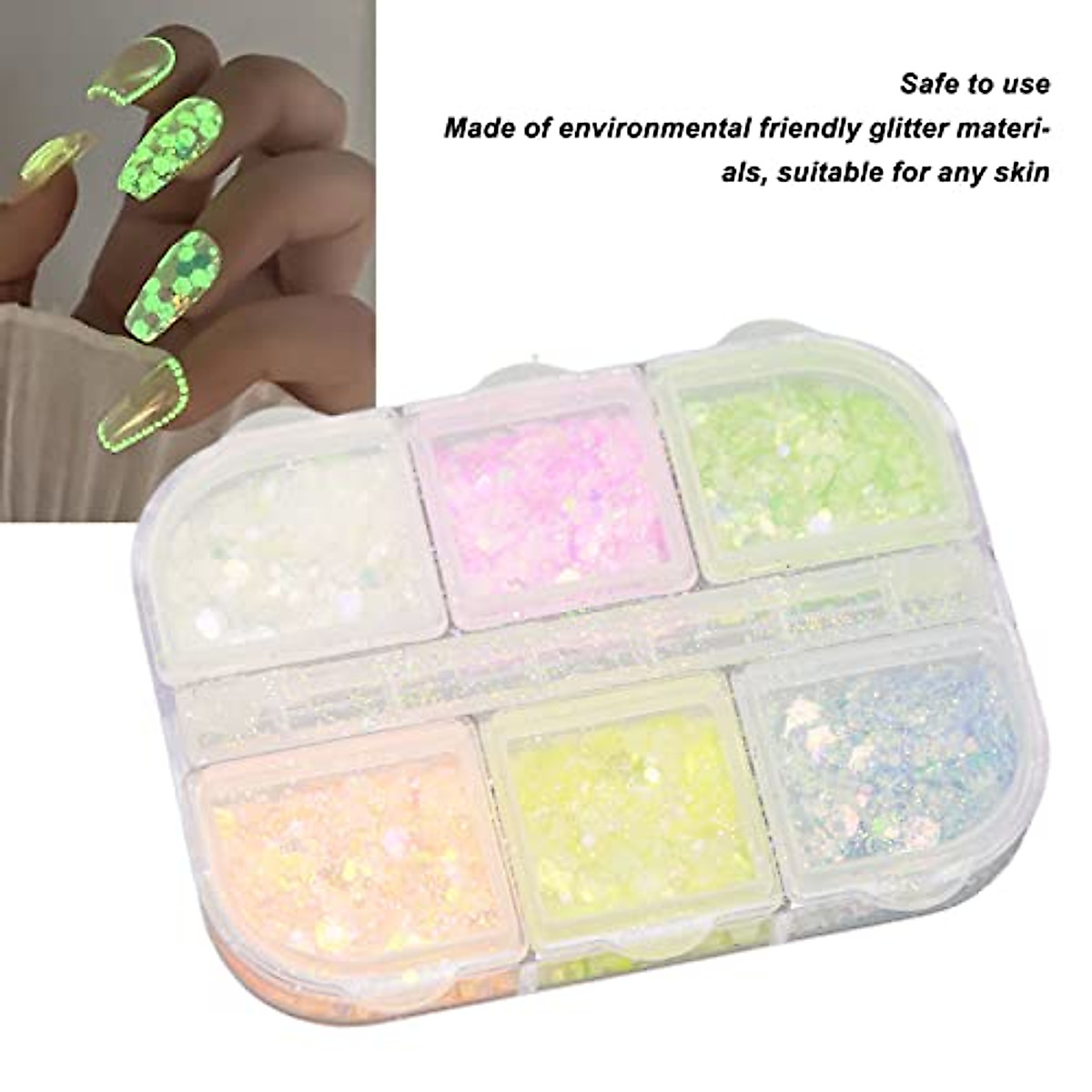 Nail Powder, Nail Glitter Mixed Glitter 6 Colors Aurora Chrome Nail Powder DIY Craft Elegant Nail Dust Sand Powder Nail Art Decoration Luminous Decorative Nail Art Sequins for