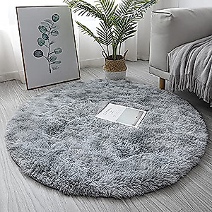 6' Round Grey Area Rugs Kids Girls Boys Pets Room Carpets Bedroom Living Room Rugs Fluffy Soft Cute Shaggy Carpets Fuzzy Plush Circle Fur Room Decor Gift Rugs (6x6 Feet, Light Grey)