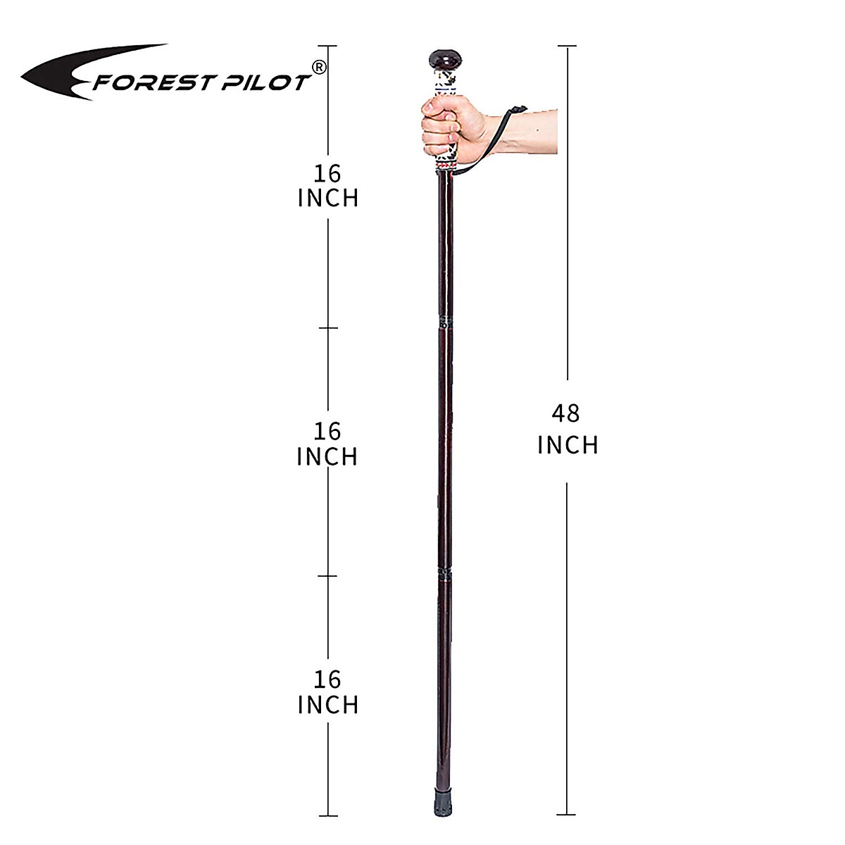 FOREST PILOT 3 Pieces Detachable Hardwood Walking Stick Flat Wooden Ball Head with a Compass (Dark Rose Color, 48 Inches, 1 Piece)…