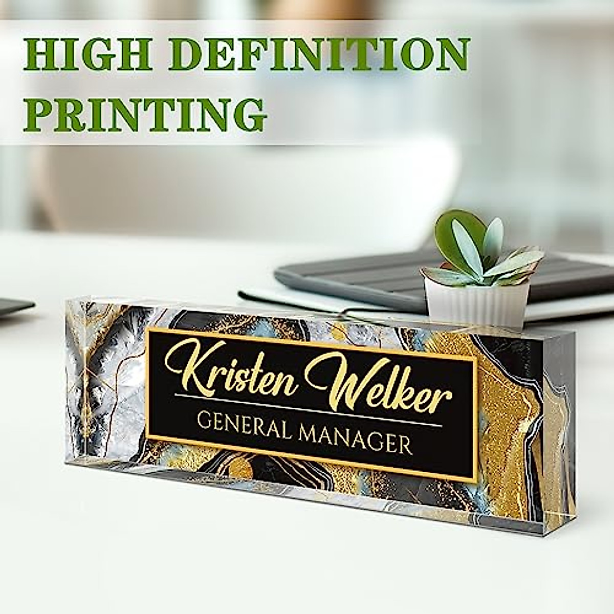 Desk Name Plate Personalized, Custom Name Plate for Desk, Office Desk Decor for Women Men, Acrylic Desk Accessories, Office Gifts for Boss Nurse Teacher, Employee Appreciation Gifts (Black Coast)