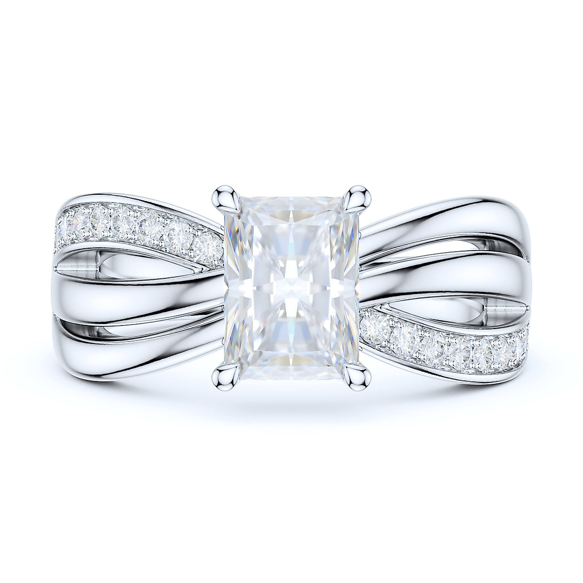 PRSTANI Sterling Silver Ribbon Bowknot Infinity Simulated Emerald Cut Diamond Engagement Ring Cross Twisted Knot Promise Ring (10)