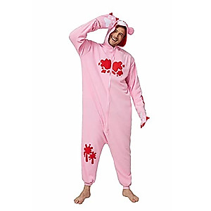 Kigrucme Unisex Adult Cartoon Onesie Pajamasr One Piece pink Bear Animal Costume Halloween Cosplay Homewear Anime Costume(pink,l)