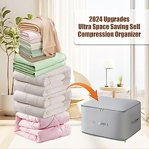Ultra Space Saving Self Compression Organizer, 2024 New Space Saving Self Compression Organizer Space Bags, Premium Comforter Packaging Cube Bedding Storage Bag (Gray Blue, X-Large 21×17×24 inch)