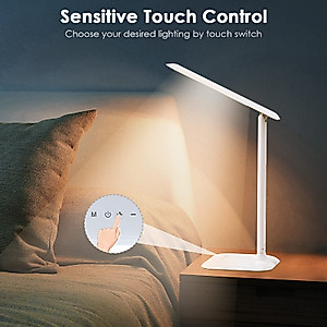 RensanR LED Desk Lamp, Desk Light with USB Charging Port, 3 Color Modes, 5 Brightness Level, Dimmable Table Lamp Reading Lamp, Sensitive Control,Eye-Caring Office Lamp