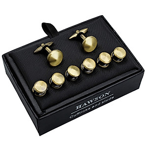 HAWSON Cufflink and Studs Tuxedo Set Rose Gold Silver Black and Gold Color with Platinum Finish Two Cufflinks with Six Shirt Studs in Stylish Velvet Gift Bag (Anti-Brass)