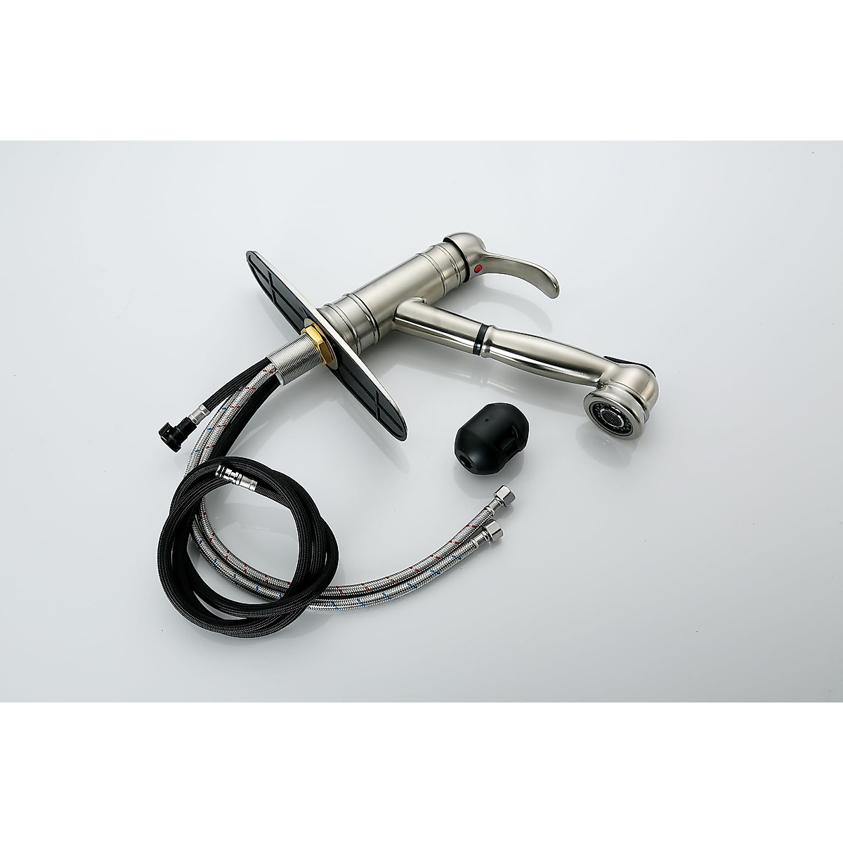 Derengge 1 or 3 Hole Pull-Out Kitchen Faucet Stainless Steel Single Handle Kitchen Sink Faucet with Deck Plate,EW-083C-BN