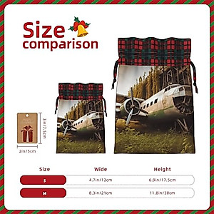 Christmas Gift Bags with Drawstring Burlap Gift Bags Abandoned Plane Christmas Linen Bags for Xmas Party Candy Bags with Cards Xmas Reusable Wrapping Bags Christmas Linen Treat Bags for Holiday