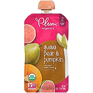 Plum Organics Baby Food Pouch | Stage 2 | Guava, Pear & Pumpkin | Fresh Organic Food Squeeze | For Babies, Kids, Toddlers | 3.5 Ounce | 12 Pack